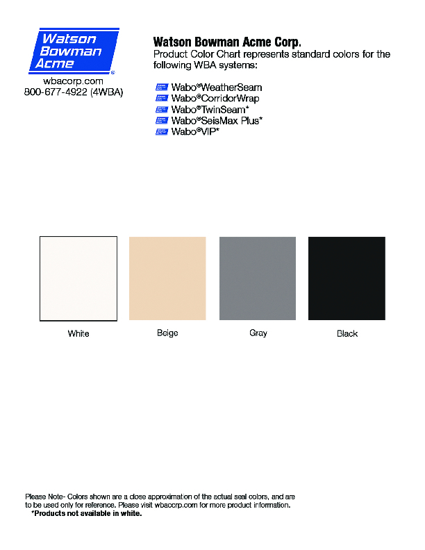 Color Charts for Expansion Joint Products | Watson Bowman Acme | WBA