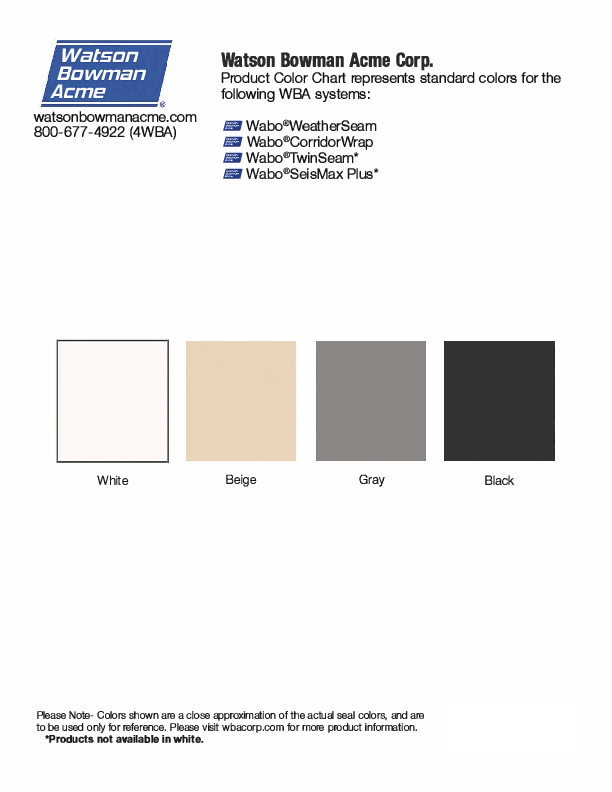 Color Charts for Expansion Joint Products | Watson Bowman Acme | WBA