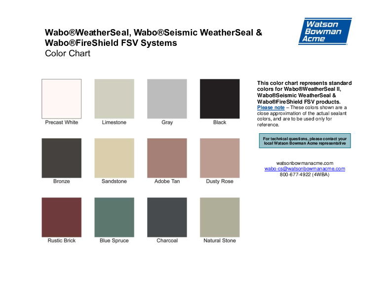 Color Charts for Expansion Joint Products | Watson Bowman Acme | WBA