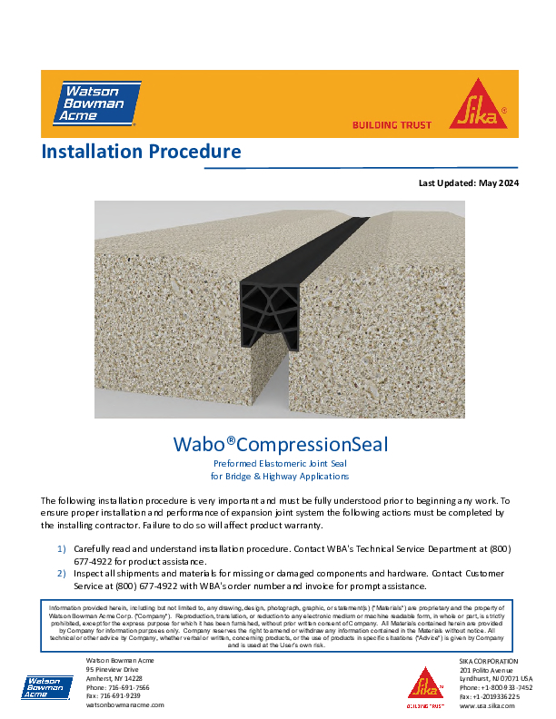 Wabo®CompressionSeal (WA) Horizontal - Sealing Joint Systems | WBA