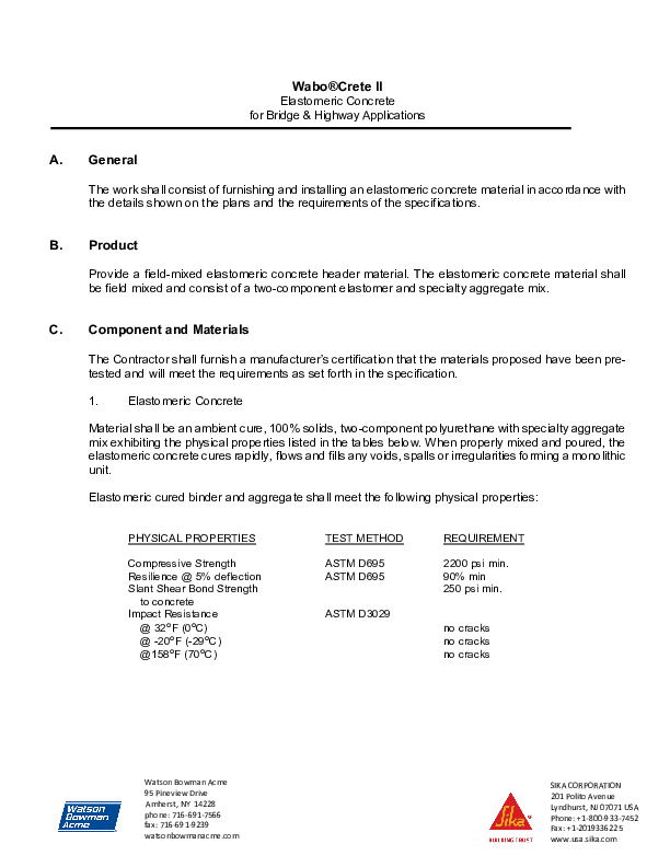 Expansion Joint Product Specifications | Watson Bowman Acme | WBA