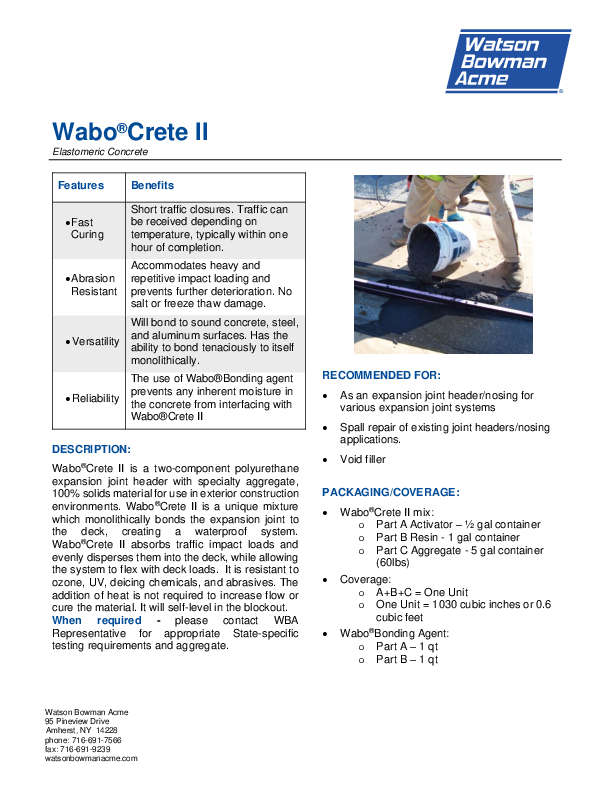Wabo®Crete II - Polyurethane Header | Watson Bowman Acme