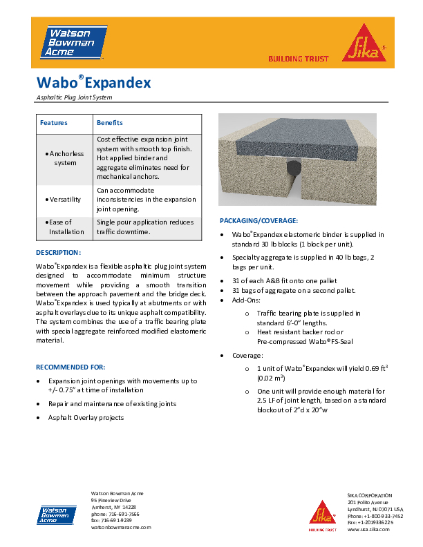 Wabo®Expandex - Asphaltic Plug Joint System - Asphalt Expansion | WBA